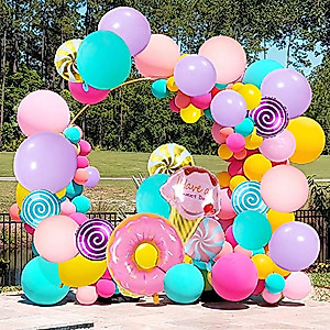 Sweet Macaroon Candy Balloon Arch Kit Candy Lollipop Foil Balloons Garland Kit Candy Party Decorations Supplies for Girls Birthday Party Baby Shower