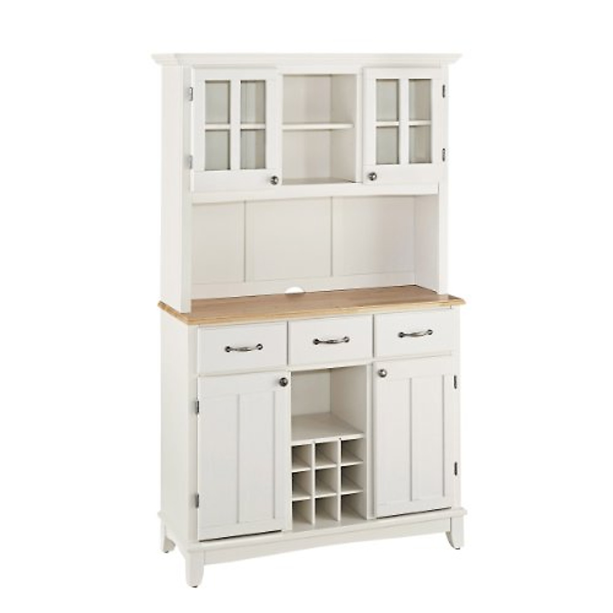 homestyles Buffets Off-White Server with Hutch and Natural Wood Top & Homestyles Nantucket Pantry, 30", Off White