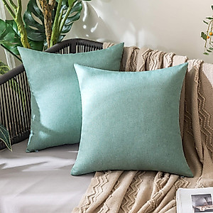 MIULEE Pack of 2 Outdoor Decorative Linen Farmhouse Throw Pillow Covers Solid Waterproof Garden Cushion Cases for Spring Patio Tent Balcony Couch Sofa 18x18 inch Teal