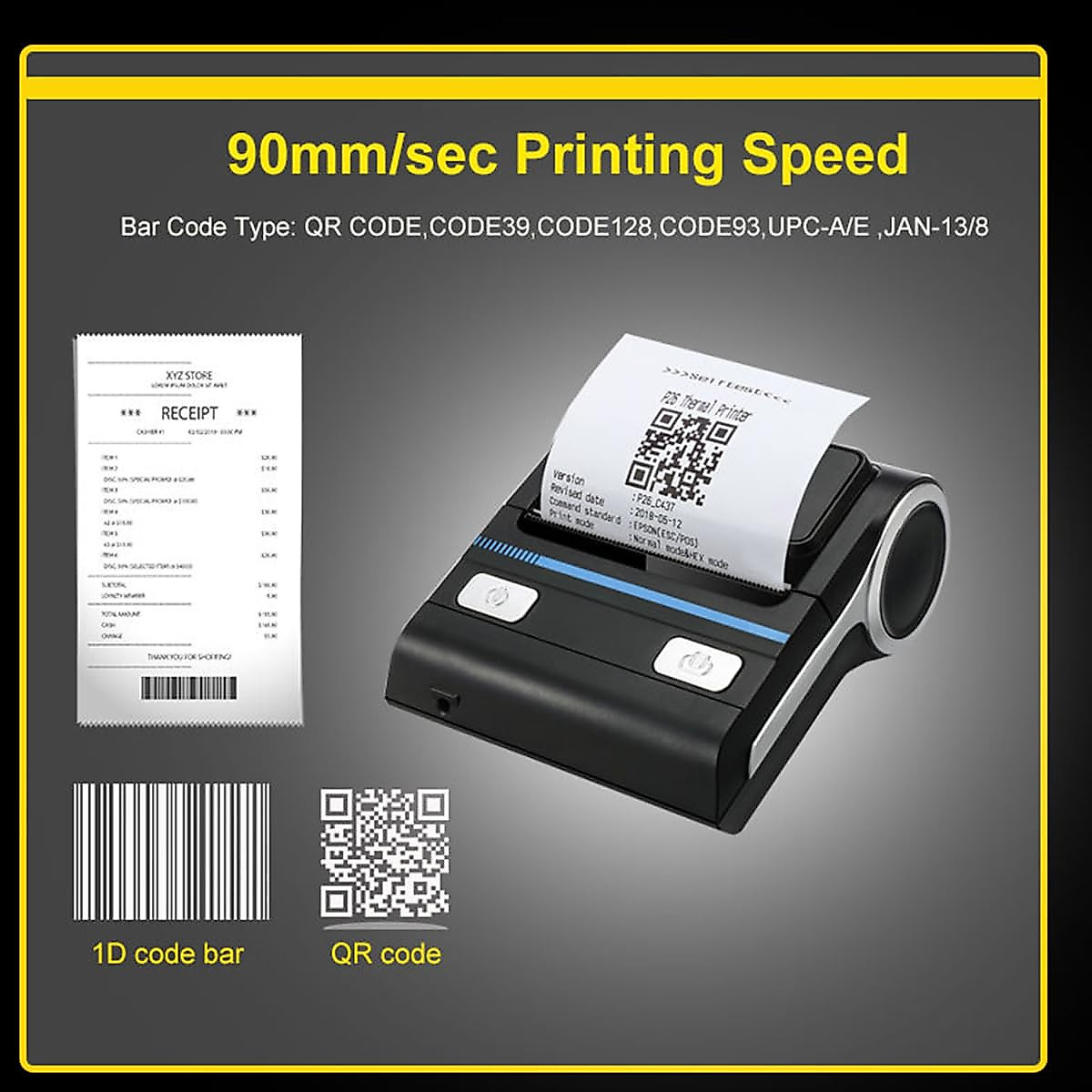 GZGYNADAST 80mm Bluetooth Portable Thermal Receipt Printer,only Compatible with Android/Windows, Can't Support iOS/ipad/MAC,3 inch Ticket Wireless Android Bill Invoice Printer for Small Business