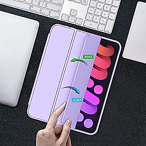 iMieet New iPad Mini 6 Case (8.3-Inch,2021 Model), iPad Mini 6th Generation Case with Pencil Holder [Support iPad 2nd Pencil Charging/Pair], Trifold Stand Smart Case with Soft TPU Back,Clove Purple