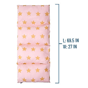 Wildkin Kids Floor Lounger: Ideal for Boys and Girls, Travel-Friendly, Perfect for Sleepovers - Pillow Lounger for Kids, Requires Standard Size Pillows Not Included (Pink and Gold Stars)