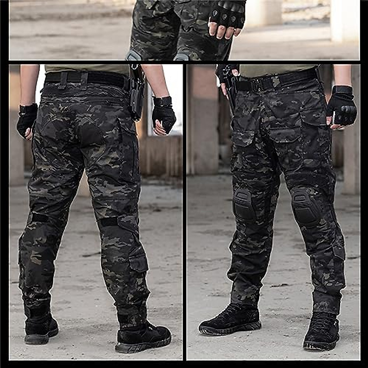 Alonepat Men Combat with Knee Pads Army Military Hunting Tactical Trousers Multicam Hiking Camping Pants Gray XXL