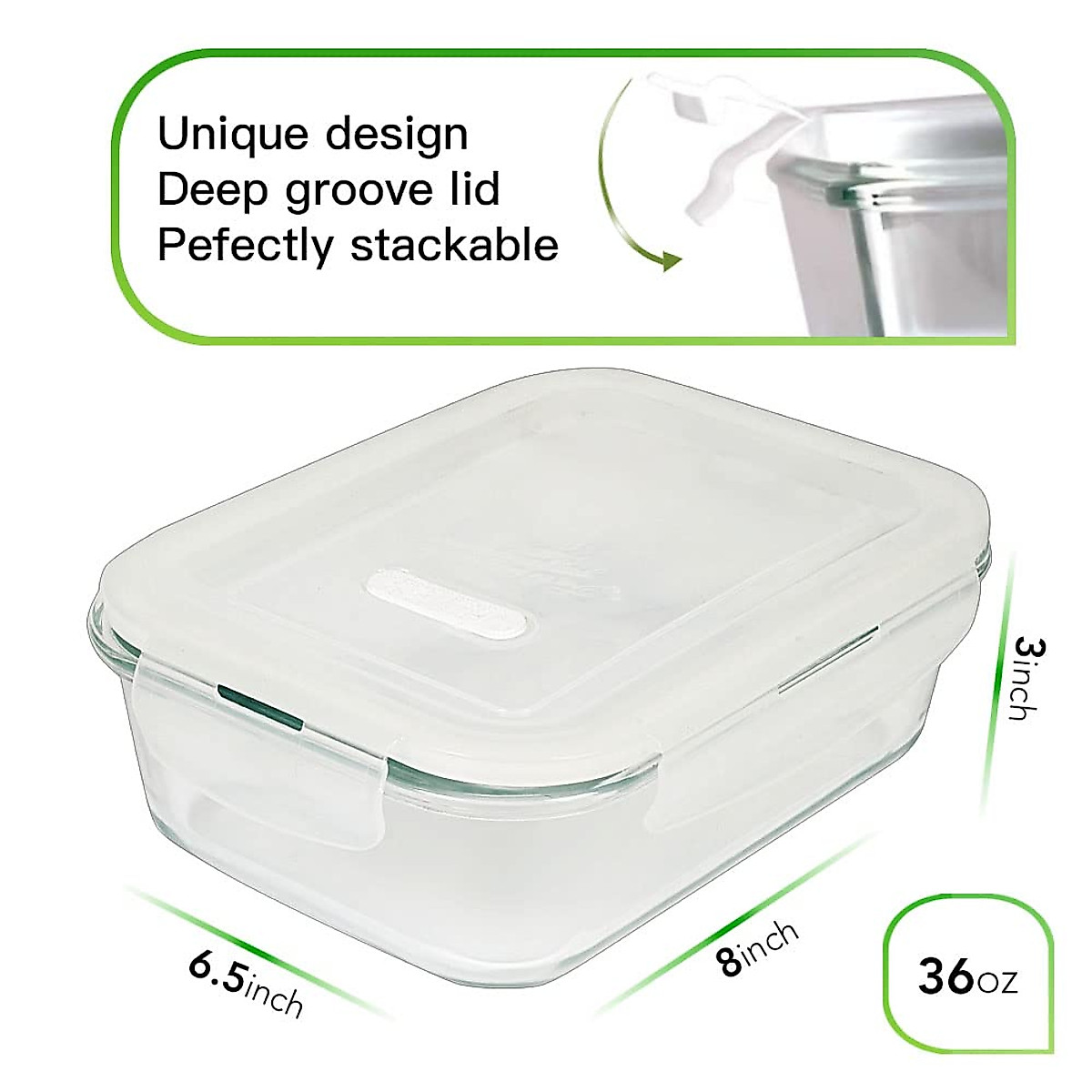 DAS TRUST 5 Pack 36oz Glass Food Storage Containers Meal Prep Containers Reusable Fridge Organizers Lunch Container for Adults Food Storage Containers with Lids Airtight Pizza Storage Salad Container