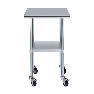 18" X 24" AmGood Stainless Steel Work Table with Wheels | Metal Mobile Table | Food Prep