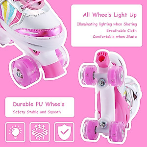 Kids Roller Skates Adjustable for Girls Boys Toddlers Youth, Pink 4 Size Adjustable Light Up Roller Skates for Size 11J todders to Size 7 Youth Women