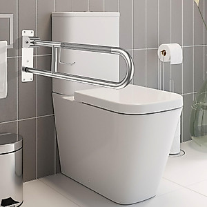 Toilet Grab Bar 30.3 Inch, YuanDe Brushed Nickel Anti-Slip Support Rail, U Shaped Flip-Up Grab Bar with Paper Holder, Stainless Steel Knurled Handicap Safety Handrails for Disabled Elderly Pregnant