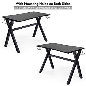 Tangkula Computer Desk Gaming Desk, Ergonomic E-Sports Desk with Cup & Headphone Holder and Mouse Pad, Gamer Workstation with Carbon Fiber Surface and X-Shape Steel Frame, Home Office Desk (Black)