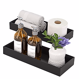 Toilet Tank Tray for Modern Black Bathroom Decor Set of 2 Toilet Tank Topper Paper Storage Decorative Organizer Box Wood Vanity Tray for Counter Decor Dresser Tops 15" x 6" x 2" (Black)