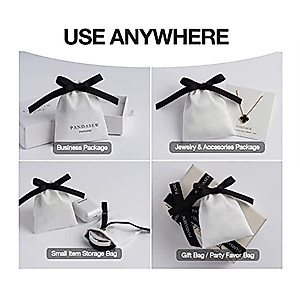 PandaSew Jewelry Pouch 20pcs Luxury 10x8cm Suede Drawstring Packaging Bag Jewelry Pouch for Rings,Necklace,Bracelet,Pendant,White with Black Ribbons