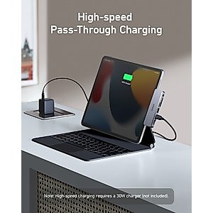 Anker USB C Hub for iPad, 541 USB-C Hub (6-in-1) with 4K HDMI Port, Multi-Function USB-C Port, USB-A Data Port (Gray) 8K@60Hz HDMI Cable