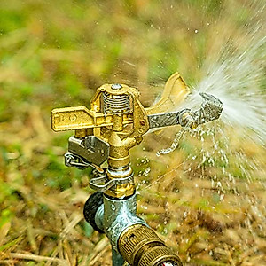 Hourleey 1/2 Inch Brass Impact Sprinkler, Heavy Duty Water Sprinkler Head, Adjustable 0-360 Degree Coverage Pattern, Watering Sprinkler for Large Area Lawn Patio Garden Irrigation (4)