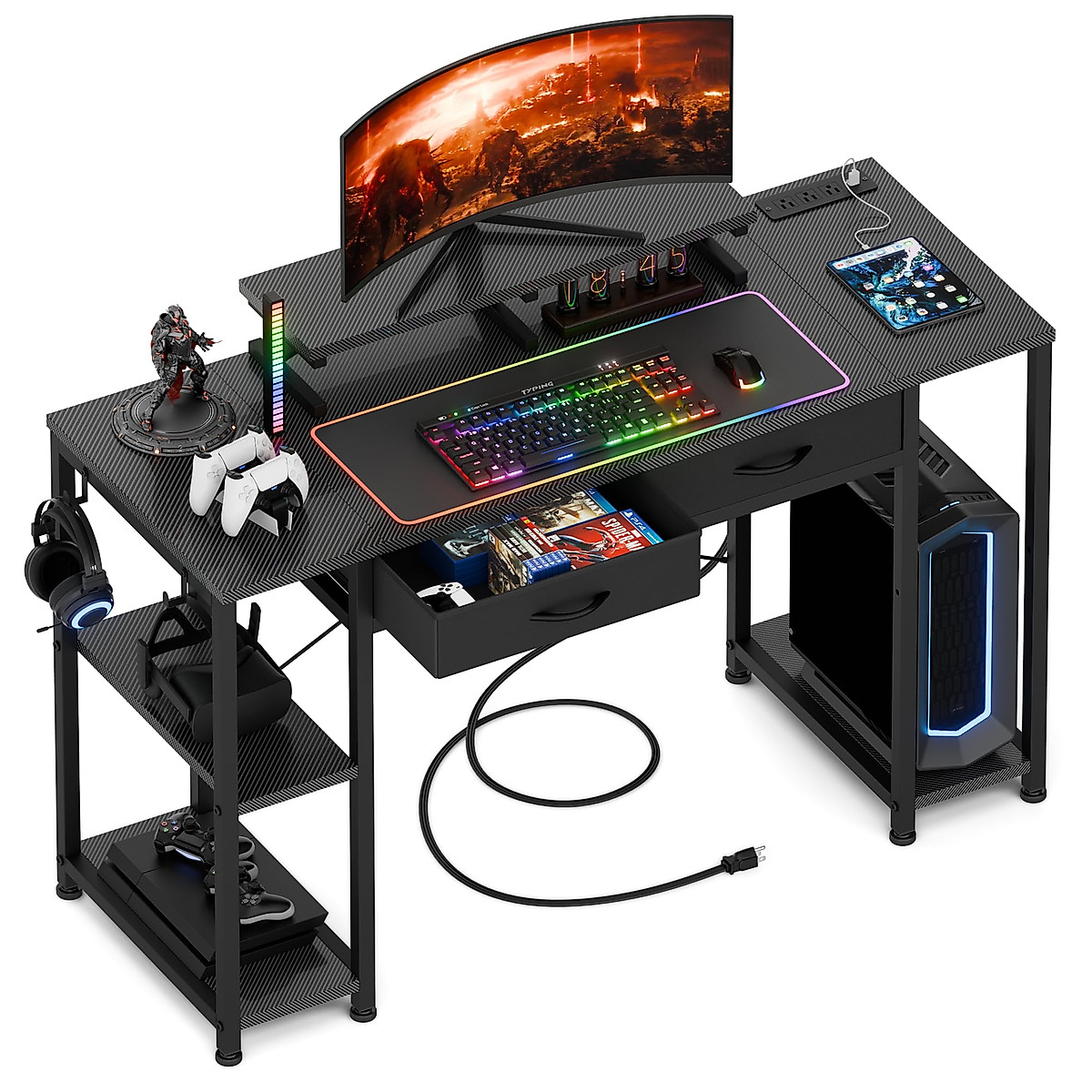 GIKPAL L-Shaped Desk Computer Corner Desk,54 inch Home Gaming Desk, Office Writing Workstation with Storage Shelves, Space-Saving, Rustic Brown