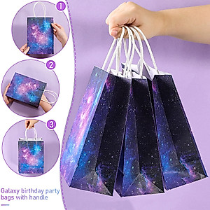 16 Pieces Galaxy Party Bags Outer Space Party Gift Treat Bags Paper Goody Candy Bags for Kids Solar System Planet Party Favors Birthday Baby Shower Supplies Decorations