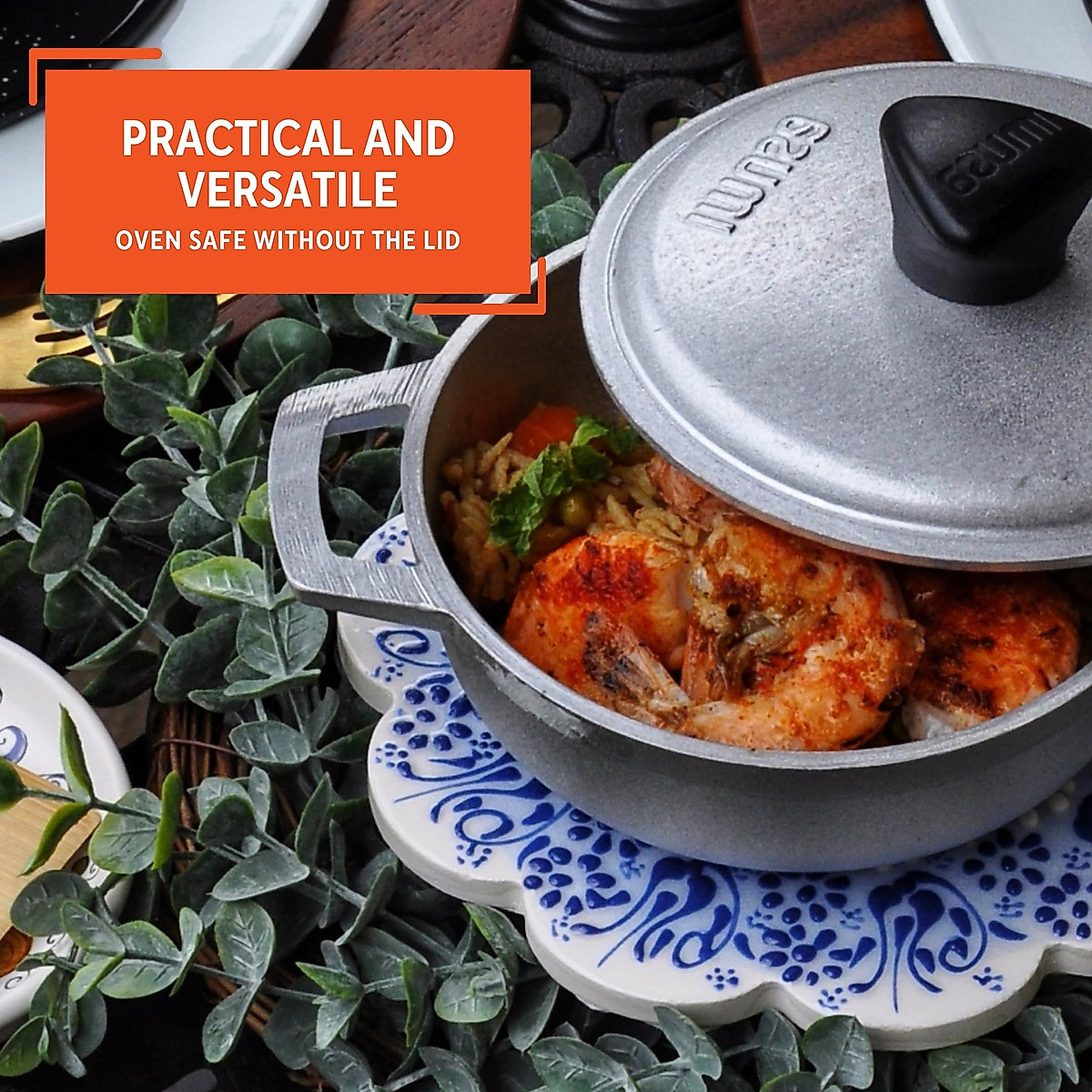 IMUSA 0.5Qt Mini Cast Aluminum Traditional Caldero Set with Lid,Silver