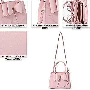 Like Dreams Women Classic Large Vegan Leather Satchel Bowtie Top Handle Fashion Handbag Purse (Candy Pink)