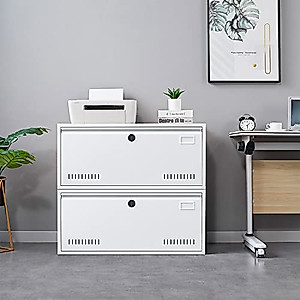 kingwolfox Lateral File Cabinet with Smart Lock, Large Lateral Filing Cabinet for Home Office, Metal Safe File Cabinet, Lockable Storage File Cabinet for Legal/Letter A4/F4 Size Files(White 1 Piece)