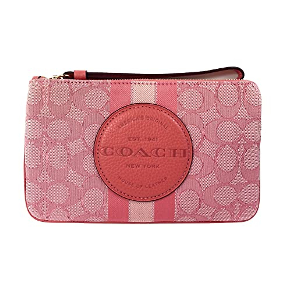 COACH Dempsey Large Corner Zip Wristlet In Signature Jacquard With Stripe Patch (IM/Taffy)