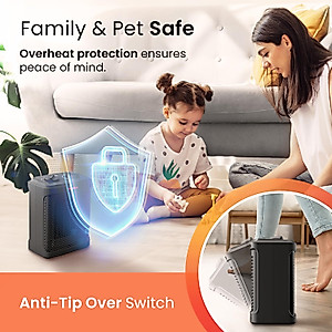 Pro Breeze Space Heater – 1500W Portable Electric Heater for Indoor Use, Ceramic Heater with Adjustable Thermostat, Small Heater for Home, Bedroom, Office, Garage with 3 Operating Modes - Black