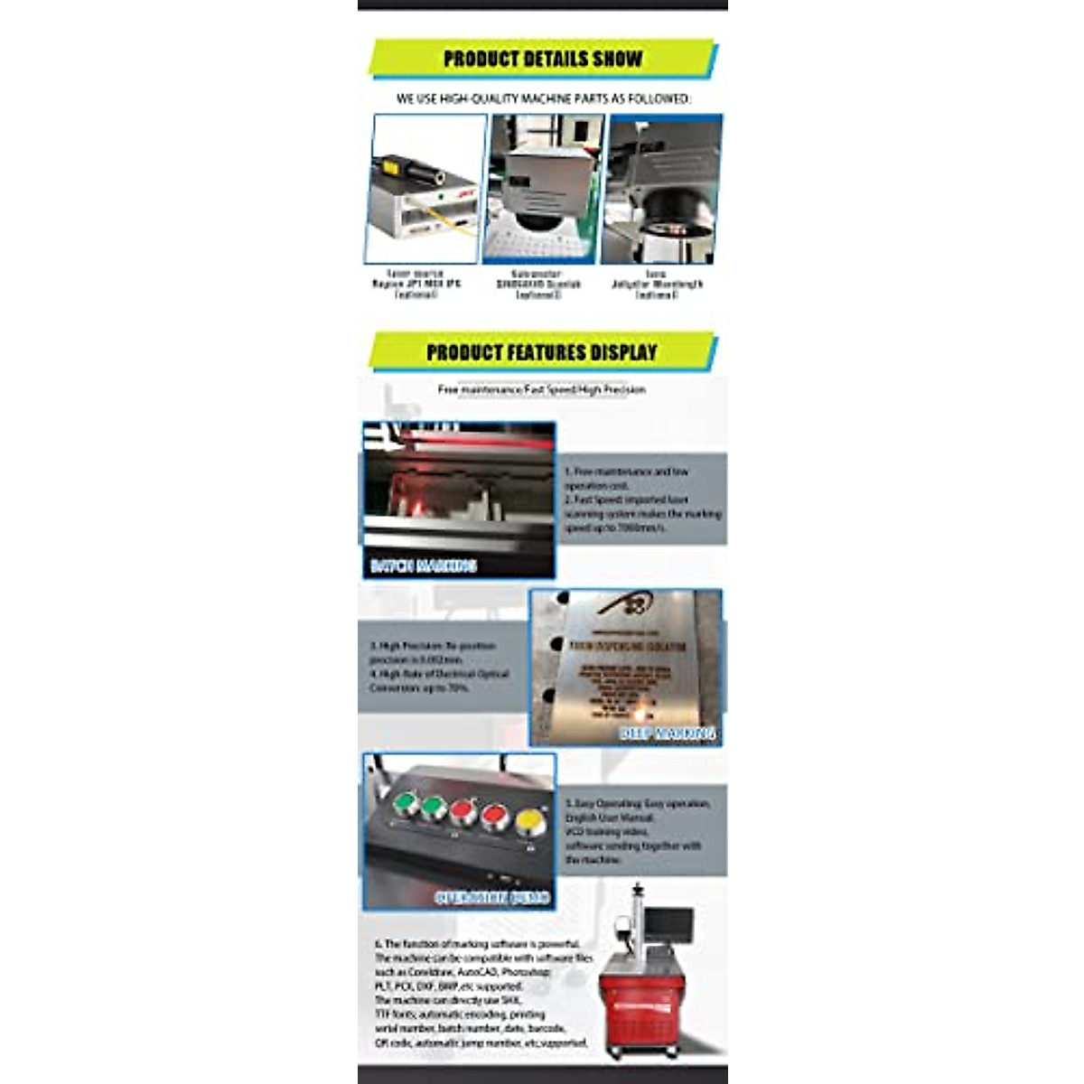 30W JPT Fiber Laser Engraver Machine for Metal Vertical Fiber Laser Engraving Marking Machine with 175×175mm Lens