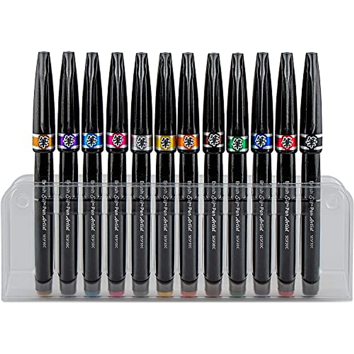 Pentel Arts Sign Pen Micro Brush Tip, Assorted Colors (A/B/C/D/E/F/G/N/P/S/V/Y), 12-PK Plastic Box (SESF30CPC12)