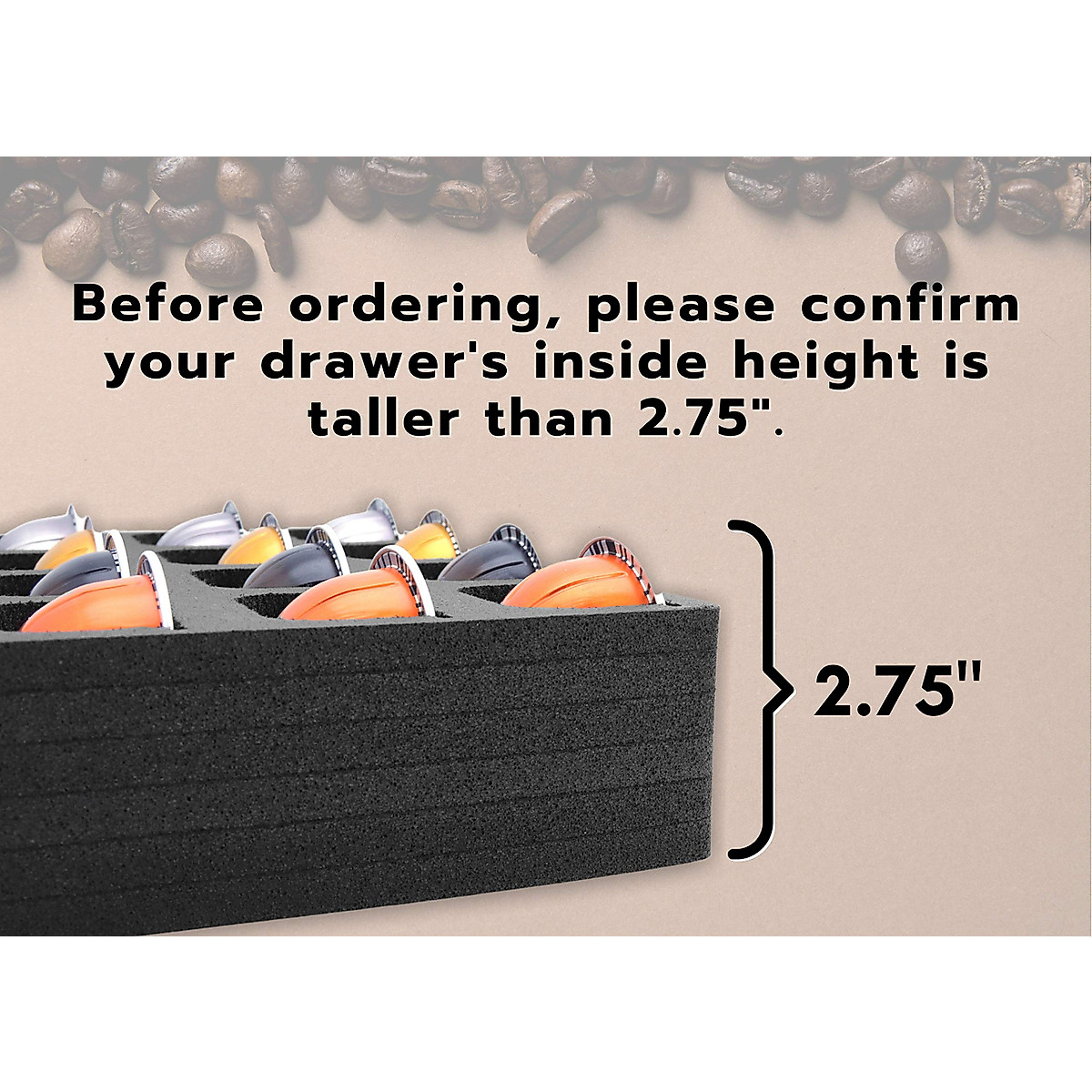 Polar Whale 2 Coffee Espresso Capsule Drawer Organizer Tray Inserts Compatible with Nespresso Vertuo VertuoLine Kitchen Home Office Waterproof Washable Black Foam 40 Compartment 12.75 x 20.25 Inches