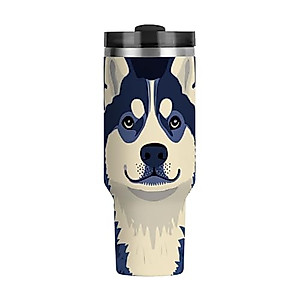 Selerdon 40 oz Tumbler Akita Bauhaus Design with Handle and Straw Lid Vacuum Stainless Steel Insulated Water Bottle Travel Mug Car Cup Holder Friendly BPA Free for Gym Travel Office