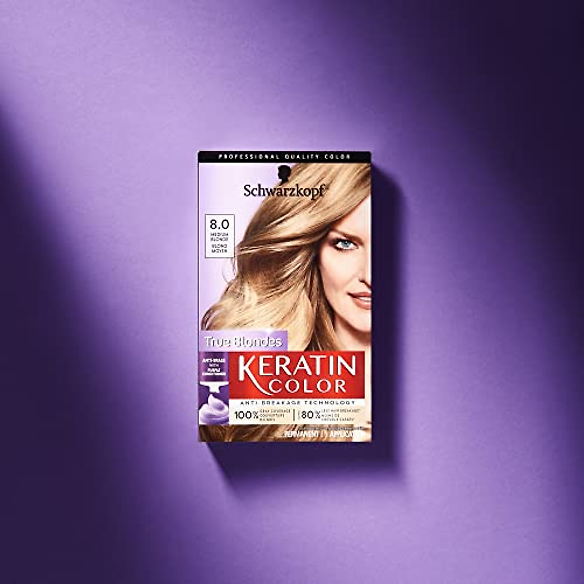 Schwarzkopf Keratin Color Permanent Hair Color Cream, 8.0 Medium Blonde