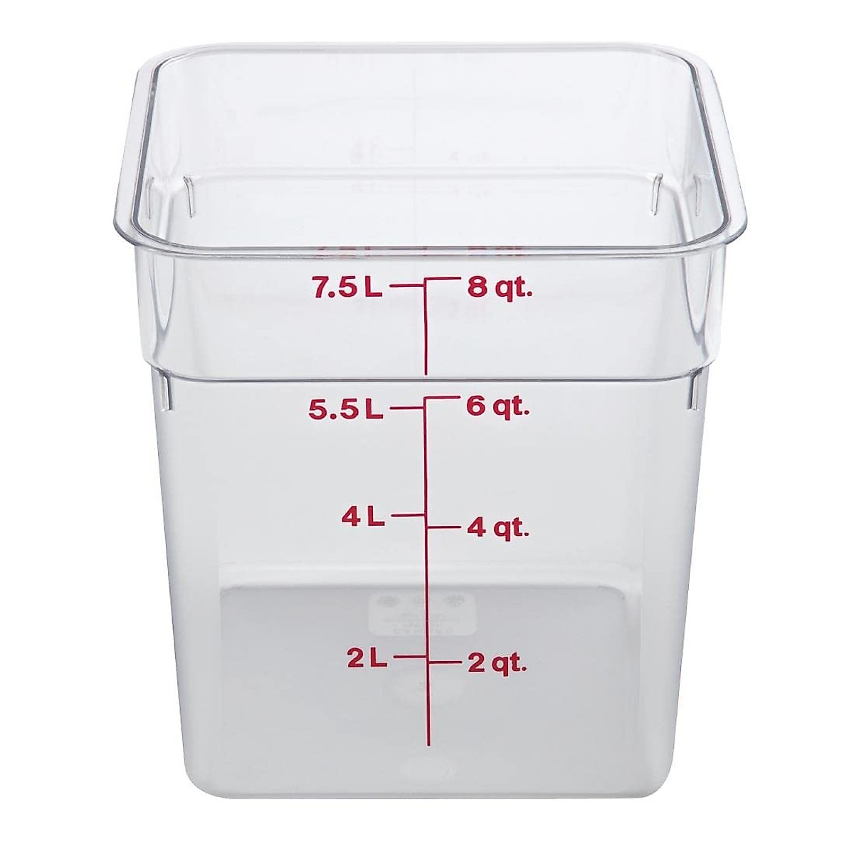 Cambro 8SFSCW CamSquare Food Container 8 qt. 8-3/8x8-3/8x9-1/8 clear, 6ct,Orange/pink