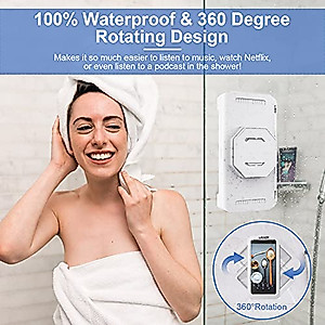 URROY Waterproof Shower Phone Holder, 360° Rotation Shower Phone Case, Anti-Fog High Sensitivity Cover Mount Box for Bathroom Wall Mirror Bathtub Kitchen, Compatible with 4" - 7" Cell Phones
