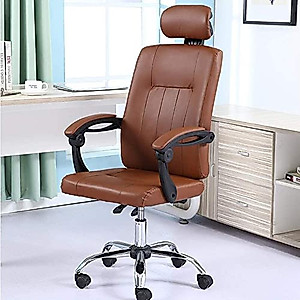 MayNuo Chair Ergonomic Chair Computer Swivel Chair Office Chair Pu Upholstered Seat Office Desk Chair Headrest Recliner Game Chair/Brown