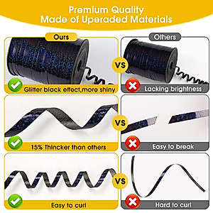 OMISELIO Black Curling Ribbon, 500 Yard, Shiny Metallic, Laser Thin, Curly, Perfect for Gift Wrapping, Balloons, Crafts, Parties, Occasions, Black, Plastic, Celebratory