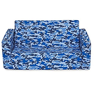 Delta Children Cozee 2-in-1 Extra Wide Convertible Sofa to Lounger-Comfy Flip Open Couch/Sleeper for Kids, Blue Camo