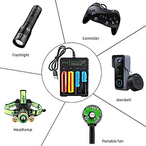 18650 Battery Charger 4-Bay 5V/2A for Rechargeable Batteries 3.7V Li-ion TR IMR 18650 18500 14500 16340(RCR123) Red/Green Display (Not Battery)