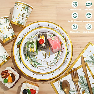 Sage Green Baby Shower Decorations, Oh Baby Theme Neutral Party Tableware Set ; 9" Plates, 7" Plates, Napkins, Cups and Utensils- Floral Gender Reveal Party Supplies for boys & girls -Serve 24