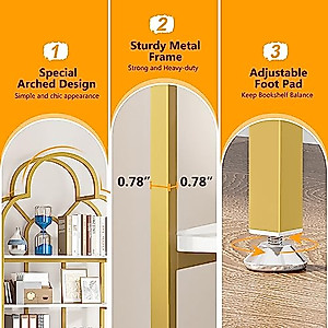 Tribesigns 5-Tier Gold Bookshelf Bookcase, Modern Bookcase with Open Storage Shelves, Tall Display Shelf Plant Flower Stand Rack for Bedroom Living Room Home Office, White & Gold