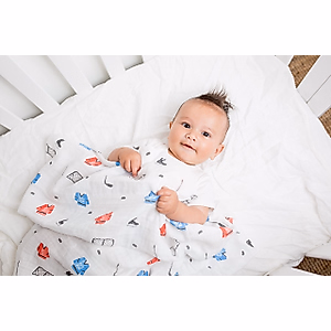 lulujo Baby Cotton Muslin Swaddle Blanket, 47 x 47, Hockey