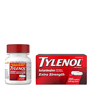 Tylenol Extra Strength 500 mg Acetaminophen Caplets, Pain Reliever & Fever Reducer, Acetaminophen for Minor Arthritis Pain, Headache, Backache & Toothache, Value Size, 100 Ct