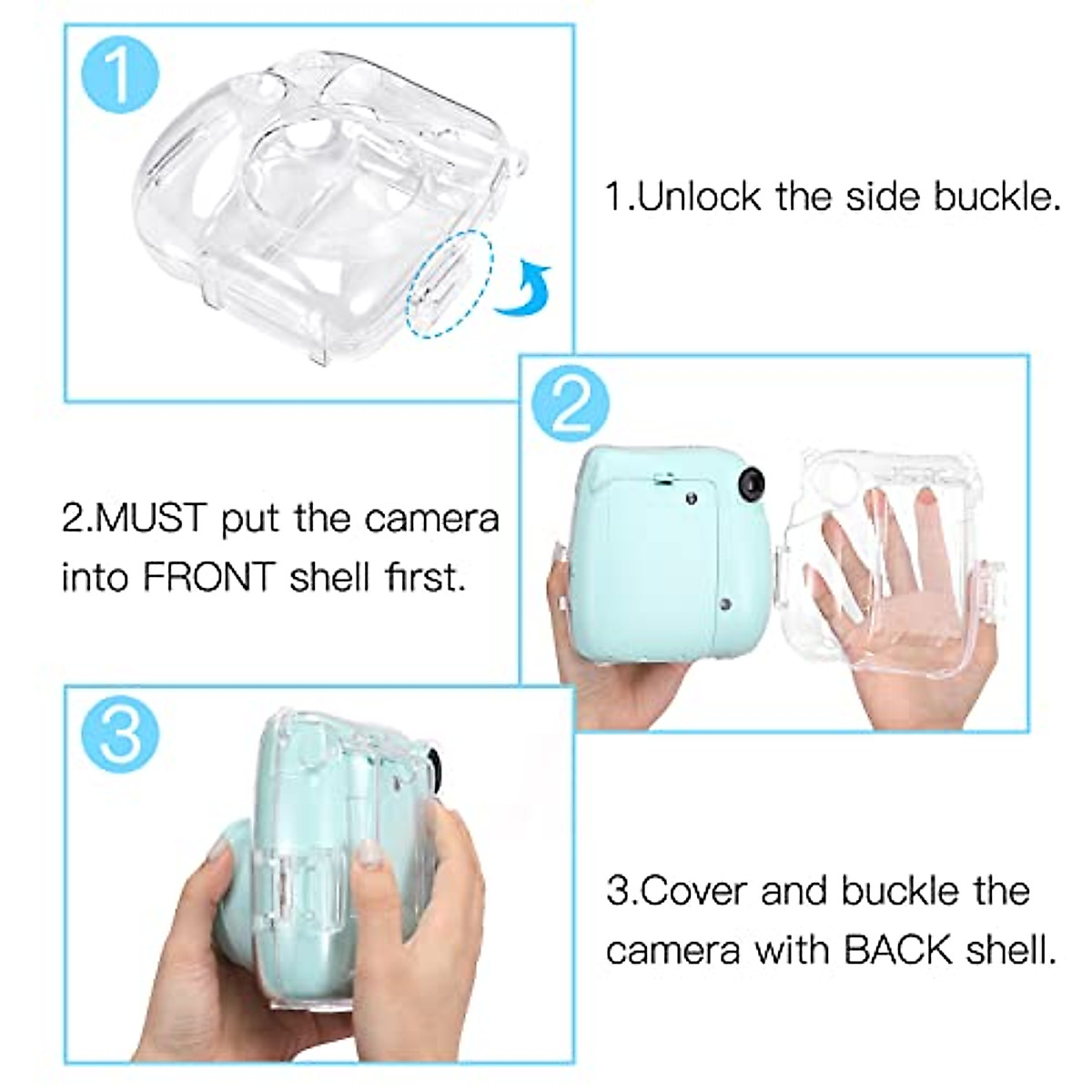 Fintie Protective Clear Case for Fujifilm Instax Mini 7+ Instant Film Camera - Crystal Hard Shell Cover with Removable Rainbow Shoulder Strap