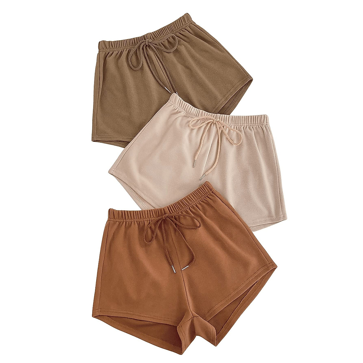 MakeMeChic Women's 3pack Elastic Waist Knot Front Lounge Track Shorts Brown Apricot Rust Brown XL