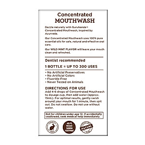 GuruNanda Concentrated Mouthwash, Helps with Bad Breath, Promotes Teeth Whitening, Made with 100% Natural Essential Oils, 1 Bottle Equals 300 Rinse, Fluoride-Free - Mint Flavored (2 oz)