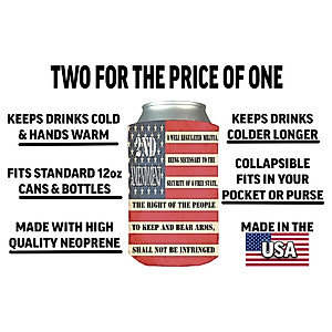 USA Flag Constitution 2nd Amendment Collapsible Beer Can Bottle Beverage Cooler Sleeves 2 Pack Gift Set