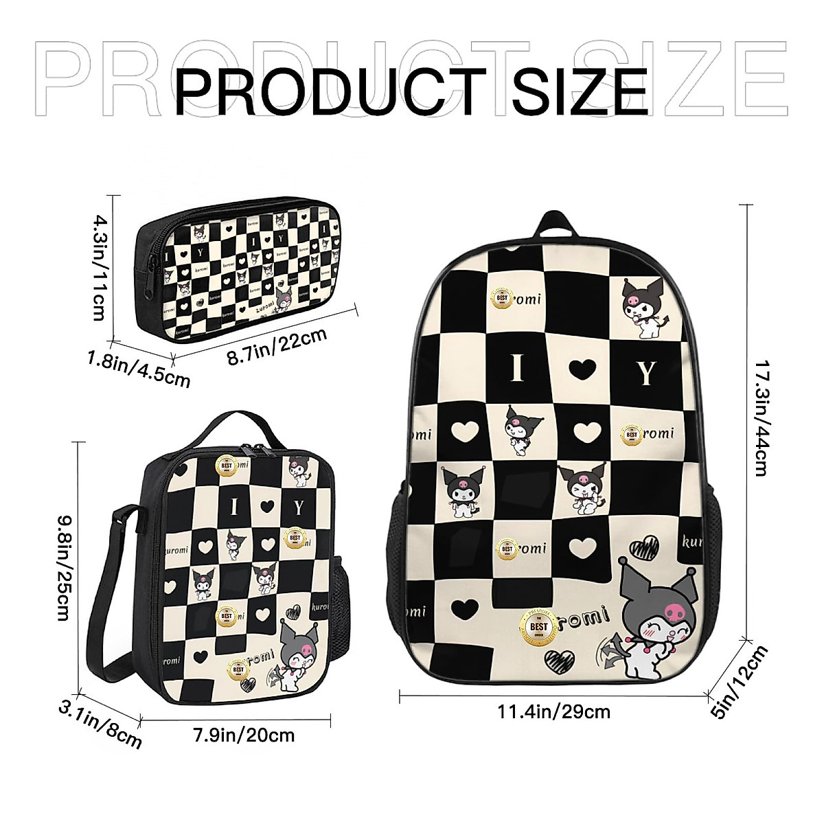 Ksspovkr Cartoon School Backpack Set with Lunch Box Student Lightweight Duffel Bags Travel Packages Gifts for kids Girls,black