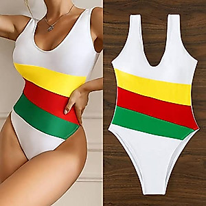 Scoop Neck July 4 Women Tracksuit Pants Women's Sexy Color Block Cut Out Abdominal Control Swimsuit Ones Piece Swimsuit Sexy Bikini Cover up Skirt Tummy Control Swimsuits for Women