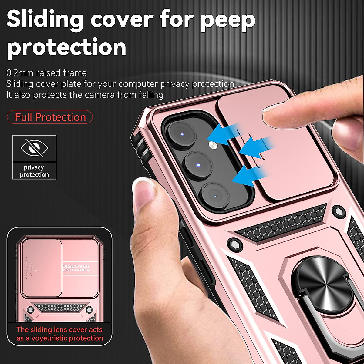 Suyomo for for Samsung Galaxy A54 5G Case with HD Screen Protector [2PCS],Samsung A54 5G Case with Camera Cover + 360 Rotatable Stand Kickstand,Military Grade Heavy Duty Sturdy Case (Rose Gold)