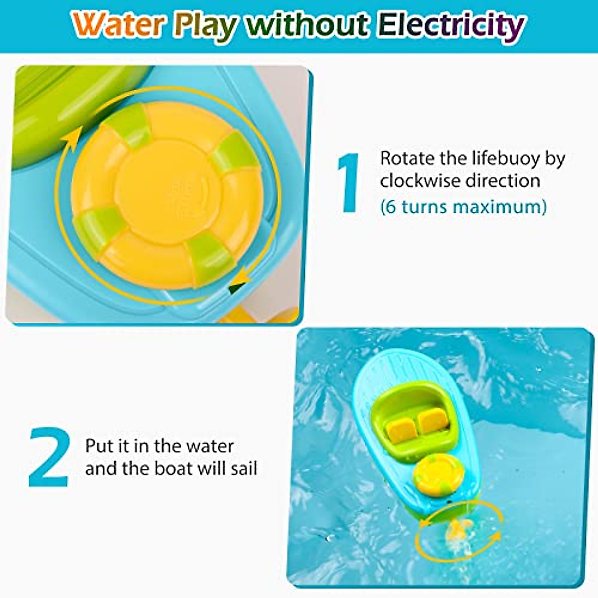 KINDIARY Bath Toy, Floating Wind-up Boat, Water Table Pool Bath Time Bathtub Tub Toy for Toddlers Baby Kids Infant Girls Boys