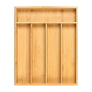 TreeLen Bamboo Utensil Organizer for Kitchen Drawers, 5 Compartments Utensil Drawer Organizer, Wooden Silverware Tray for Drawer, Cutlery Organizer in Drawer