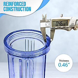 20 x 2.5-Inches Transparent Slim Whole House Water Filter Purifier System with Presser Relief Button, 1” Inlet/Outlet Port & Yearly Supply (3) Coconut Shell Activated Block Carbon Cartridges 5 Micron