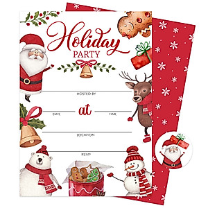 Whaline Christmas Party Invitations 25 Pack Cartoon Animal Holiday Invitation Paper Cards with Envelopes Stickers Xmas Invites for Bridal Shower Baby Shower Rehearsal Dinner Birthday Party