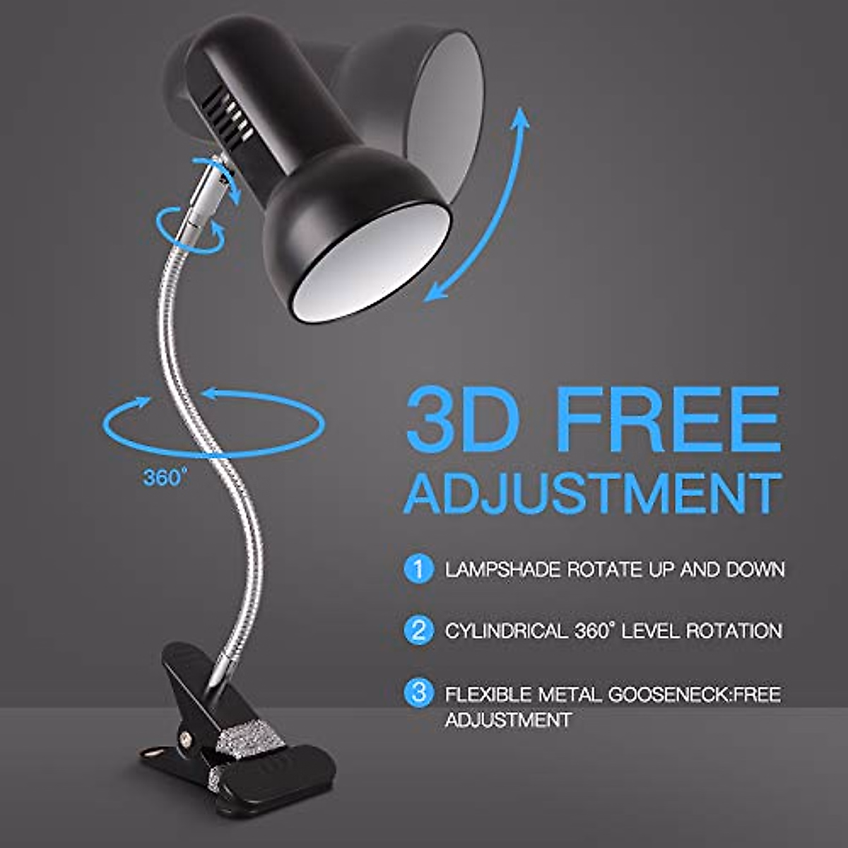 SZMANWEISI Clamp Desk Lamps 360 ° Flexible Clip on Light,Portable Book Reading Light,Clip on Desk/Table/Bed/Piano/headboard Light Home/Bedroom Lighting